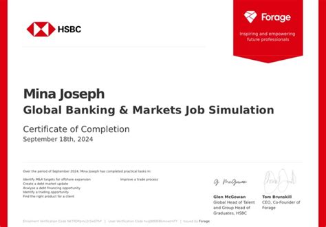 Mina Joseph On Linkedin Just Completed Hsbcs Global Banking Completed A Simulation Focused On
