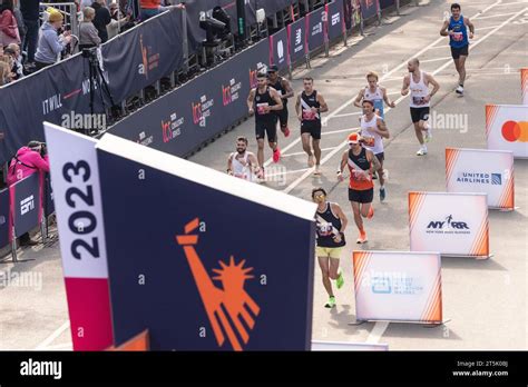 Runners Approaching Finish Line Of Tcs New York City Marathon In Open