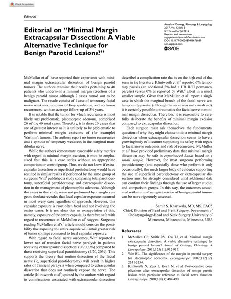 Pdf Editorial On Minimal Margin Extracapsular Dissection A Viable Alternative Technique For