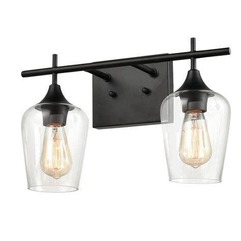 Matte Black Clear Glass Vanity Wall Sconce 2 Lights