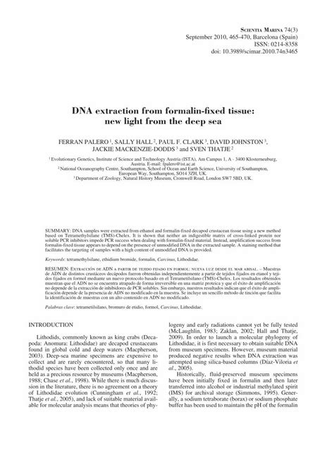 PDF DNA Extraction From Formalin Fixed Tissue New Light From Eprints Soton Ac Uk