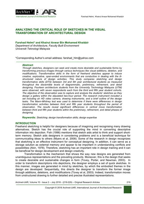 Pdf International Journal Of Architectural Research Analyzing The Critical Role Of Sketches In