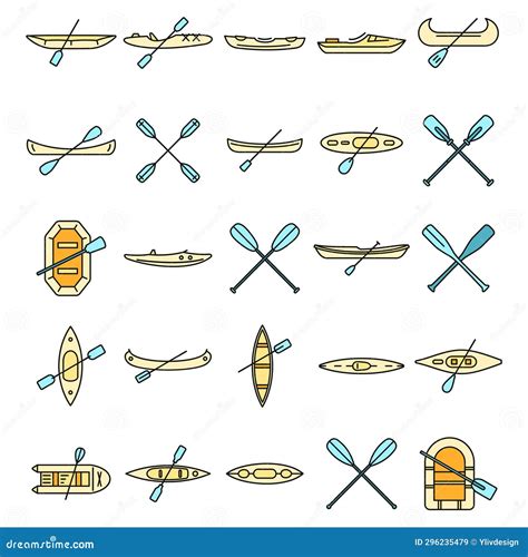 Extreme Canoeing Icons Set Vector Color Stock Illustration Illustration Of Sport Nature