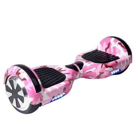 Skate Elétrico Hoverboard 65” Rosa Camuflado Bluetooth E Led Lateral Com Bolsa Bateria