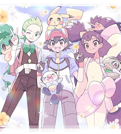 Pikachu Ash Ketchum Oshawott Iris Cilan And 2 More Pokemon And 2 More Drawn By