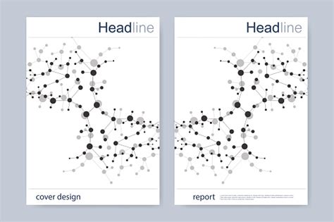 과학적인 브로셔 디자인 서식 파일입니다 벡터 전단지 레이아웃 연결된 라인 및 점 분자 구조 잡지 전단지 커버 포스터 디자인 요소와의 과학적인 패턴 원자 Dna 0명에 대한