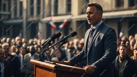 Premium Photo Man Politician Doing A Speech Outdoor In Front Of A