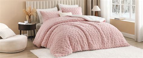 Andency Fluffy Sherpa King Comforter Set Super Soft Blush Fleece Warm