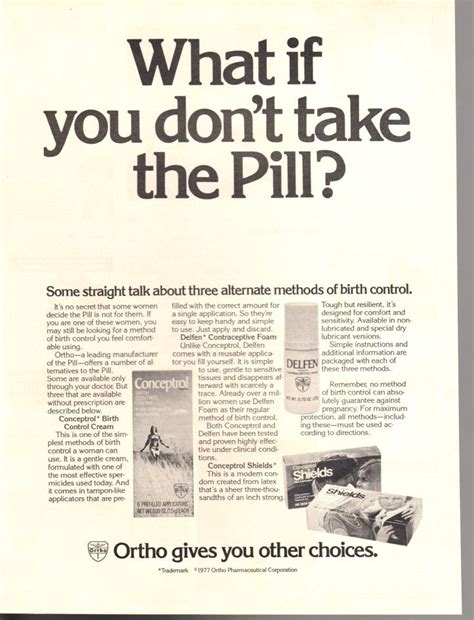 Advertising Print 1977 Beauty Health Ortho Birth Control Dont Take The