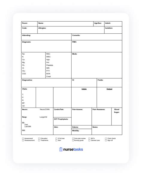 Nursing Assessment Sheets Nurse Report Sheet Notebook Nursing Report