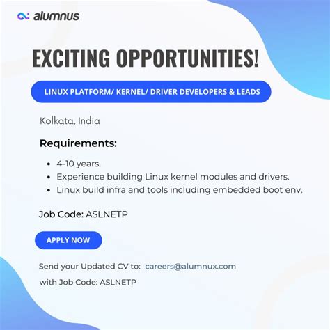 Alumnus Is Hiring Linux Platform Kernel Driver Developers And Leads