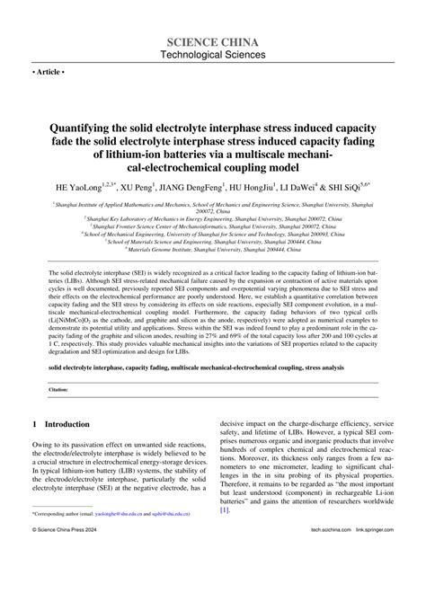 Pdf Quantifying The Solid Electrolyte Interphase Stress Induced