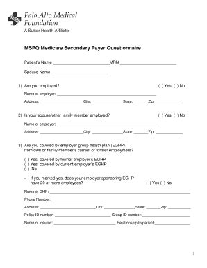 Mspq Medicare Secondary Payer Questionnaire Blank Fillable Template