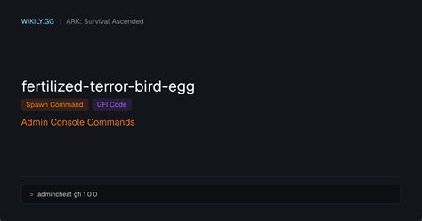 Fertilized Terror Bird Egg Spawn Command Gfi Code Ark Survival