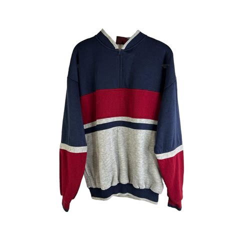 90s Mens Large Faded Rainbow Color Block 12 Zip Sweatshirt Streetwear