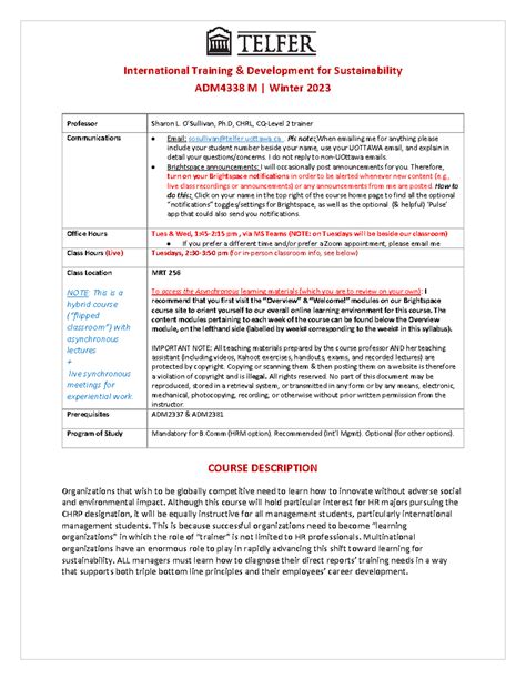 Course Outline Syllabus International Training And Development For