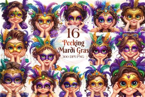 Peeking Mardi Gras Girl Clipart Bundle Graphic By Cat Lady · Creative