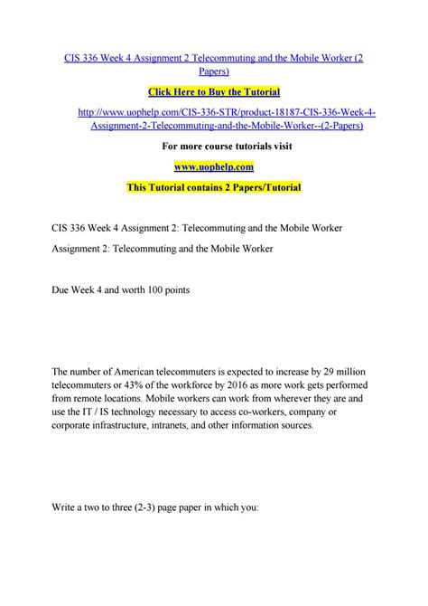 Cis 336 Week 4 Assignment 2 Telecommuting And The Mobile Worker 2