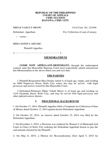 Memorandum Sample Courts Lawsuit Free 30 Day Trial Scribd