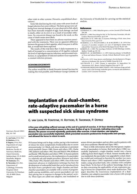 Pdf Implantation Of A Dual Chamber Rate Adaptive Pacemaker In A Horse