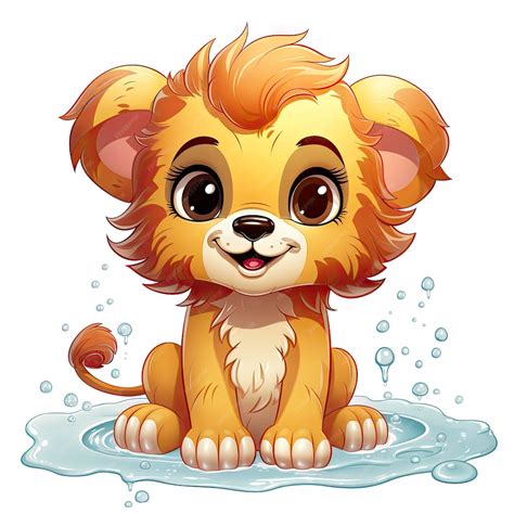 Premium Ai Image Adorable Illustrated Lion Cub Taking A Bubbly Bath Showcasing Playful