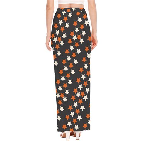 Halloween Star Pattern Print High Slit Maxi Skirt Gearfrost