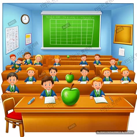 Ai创作图教室插画 学生上课手绘素材 教室卡通 学校教室文化 课堂讲堂 课堂课室 教育教室课堂 课室课堂 课本教室学生书桌黑板 学校教室设计