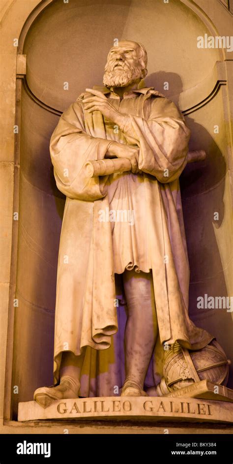 Florence Galileo Galilei Statue On The Facade Of Uffizi Gallery By Aristodemo Costoli Stock