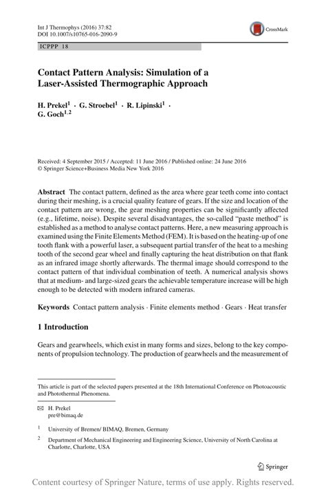 Contact Pattern Analysis Simulation Of A Laser Assisted Thermographic