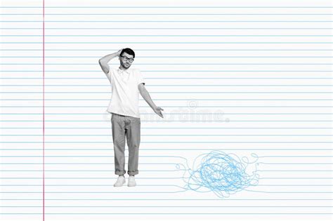 Collage Photo Of Young Funny Man Shrug Shoulders Scratch Head Has No