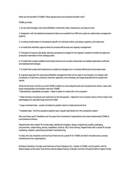 Benefits Of Time Driven Activity Based Costing Pdf