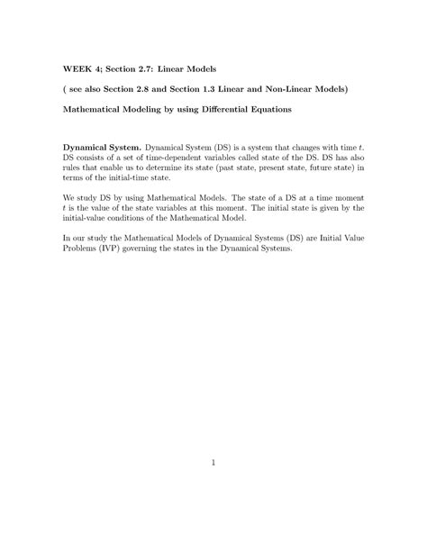 ENGR Lecture Linear And Non Linear Models WEEK Section Linear Models See