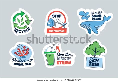 Ecological Stickers Collection Ecology Stickers Slogans Stock Vector