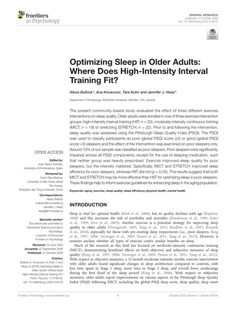 Pdf Optimizing Sleep In Older Adults Where Does High Intensity Interval Training Fit