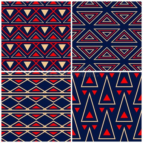 Seamless Backgrounds Blue Beige And Red Classic Sets With Geometric