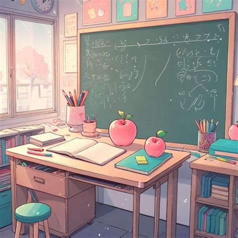 A Drawing Of A Classroom With A Chalkboard And A Chalkboard With Writing On It Premium Ai