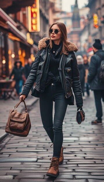 Premium Photo A Fashionable Woman Walk In The Street