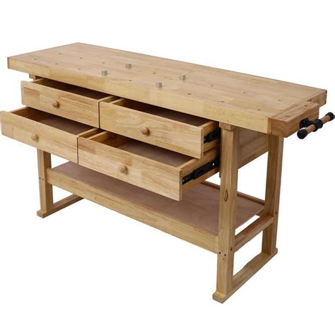 60in Workbench With 4 Drawers Wooden Work Table For Garage Workshop