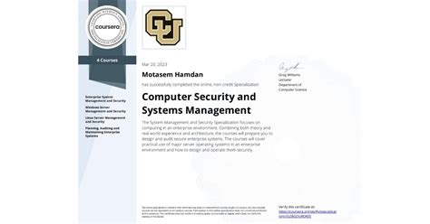 Computer Security And Systems Management Certificate Review Coursera