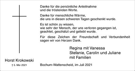 Traueranzeigen Von Horst Krokowski Trauer In Nrwde