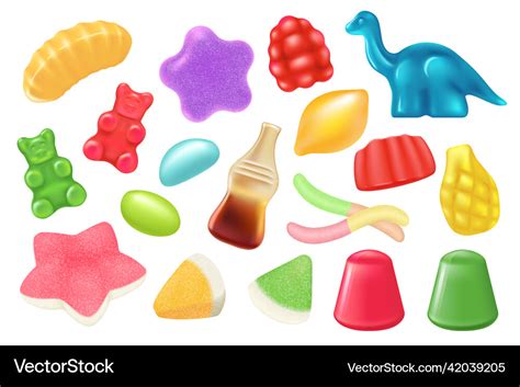 Gummy Jelly Candy Set 3d Sweet Characters Vector Image
