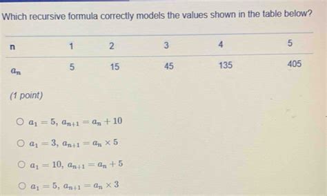 Solved Which Recursive Formula Correctly Models The Values Shown In