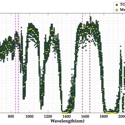 Hyperspectral Data Of Cluster 13 The Vertical Dashed Lines Represent