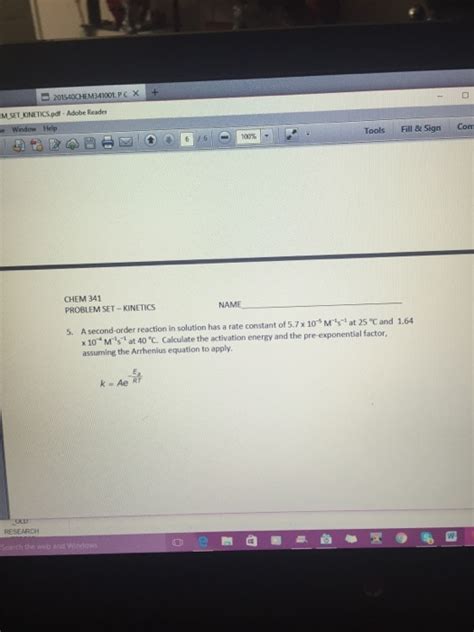 Solved 5 A Second Order Reaction In Solution Has A Rate