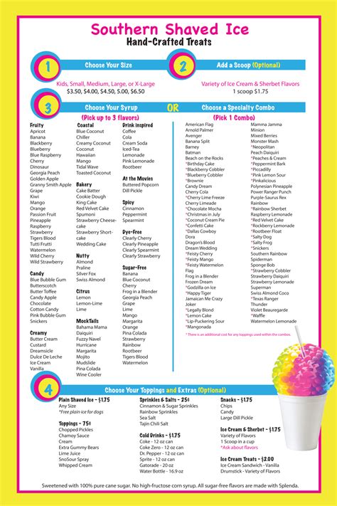 Menu Southern Shaved Ice