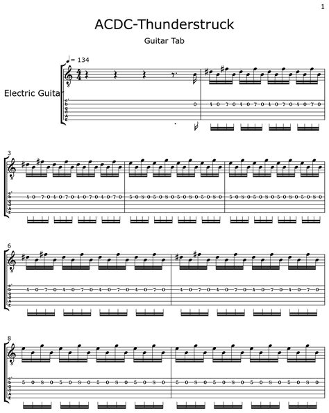 Acdc Thunderstruck Sheet Music For Electric Guitar