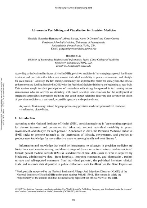 Pdf Advances In Text Mining And Visualization For Precision Medicine
