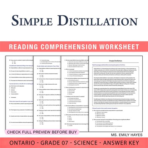 7th Grade Science Simple Distillation Worksheet Pdf Answer Key