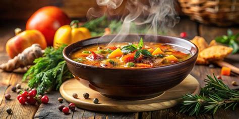 A Dramatic Close Up Of A Steaming Bowl Of Soup Stock Image Image Of