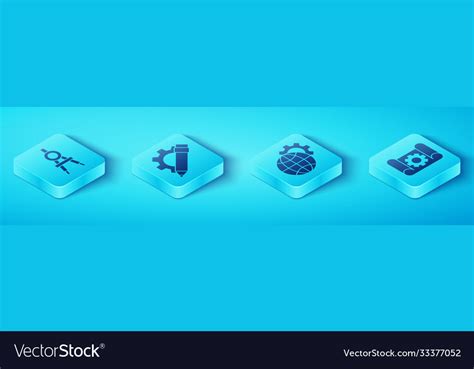 Set Isometric Drawing Compass Pencil And Gear Vector Image